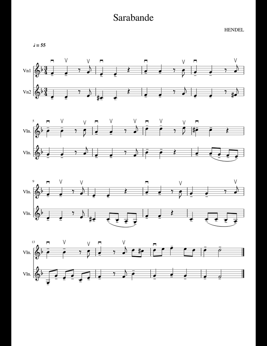 Sarabande sheet music for Violin download free in PDF or MIDI