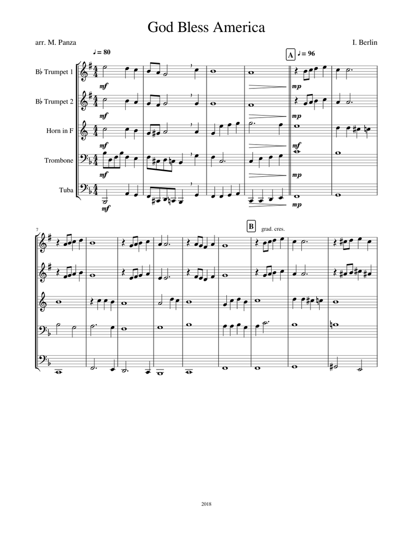God Bless America Sheet music for Trumpet (In B Flat), Trombone, French ...