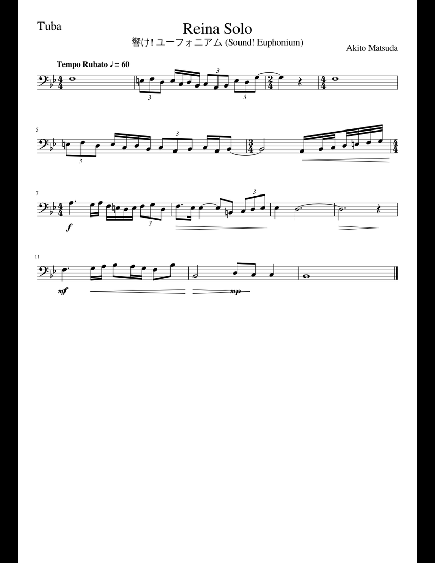 Reina Solo 響け! ユーフォニアム (Sound! Euphonium) sheet music for Tuba download ...