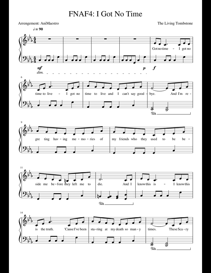 FNAF4: I Got No Time Piano Cover sheet music for Piano download free in ...