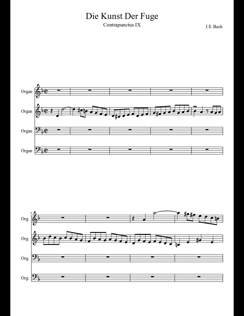 J.S. Bach - Die Kunst Der Fuge - Contrapunctus IX sheet music download ...