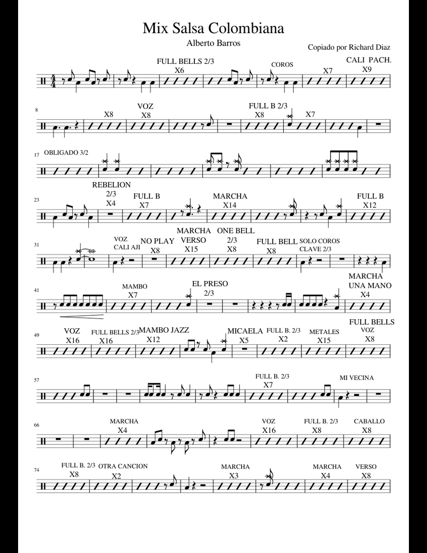 Mix Salsa Colombiana sheet music for Percussion download free in PDF or ...