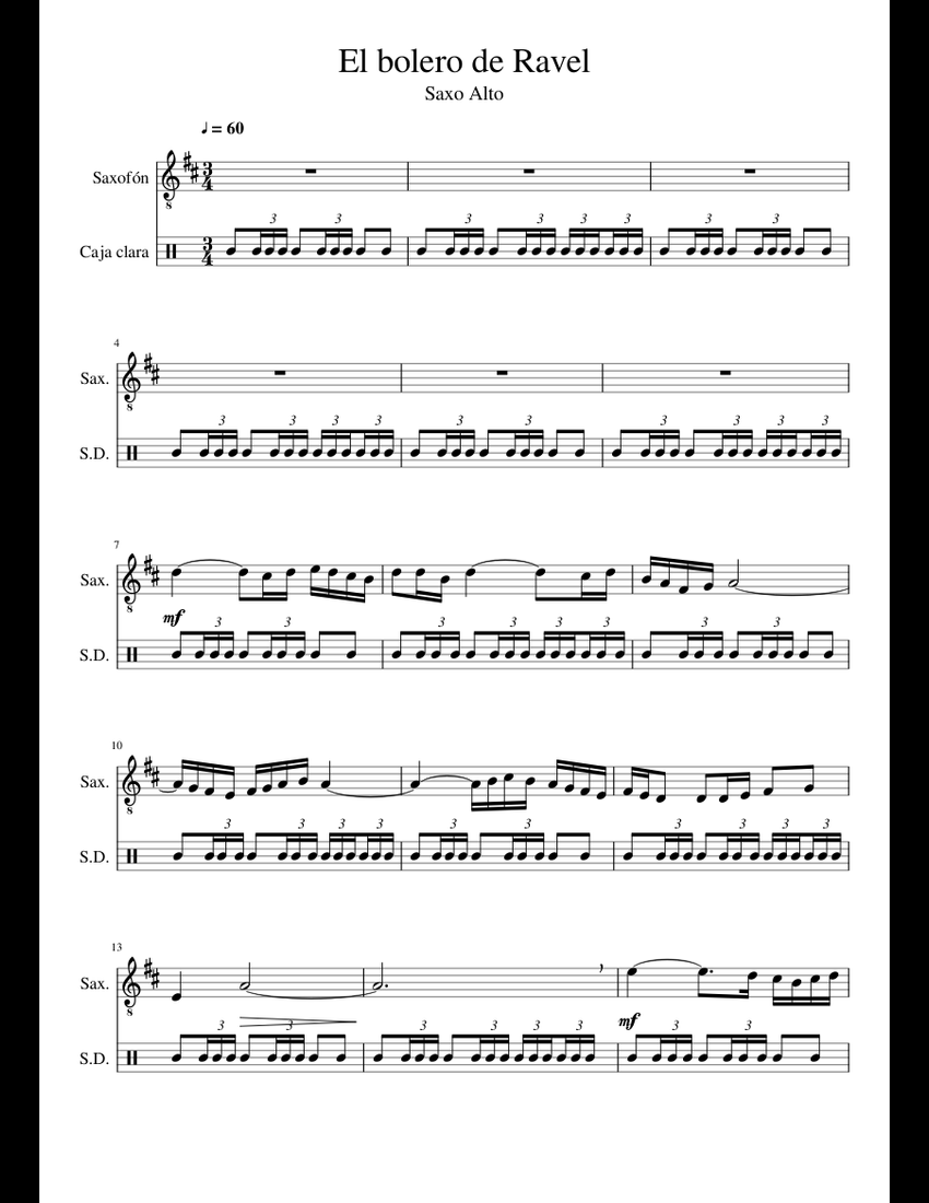 El bolero de Ravel sheet music for Alto Saxophone, Percussion download ...