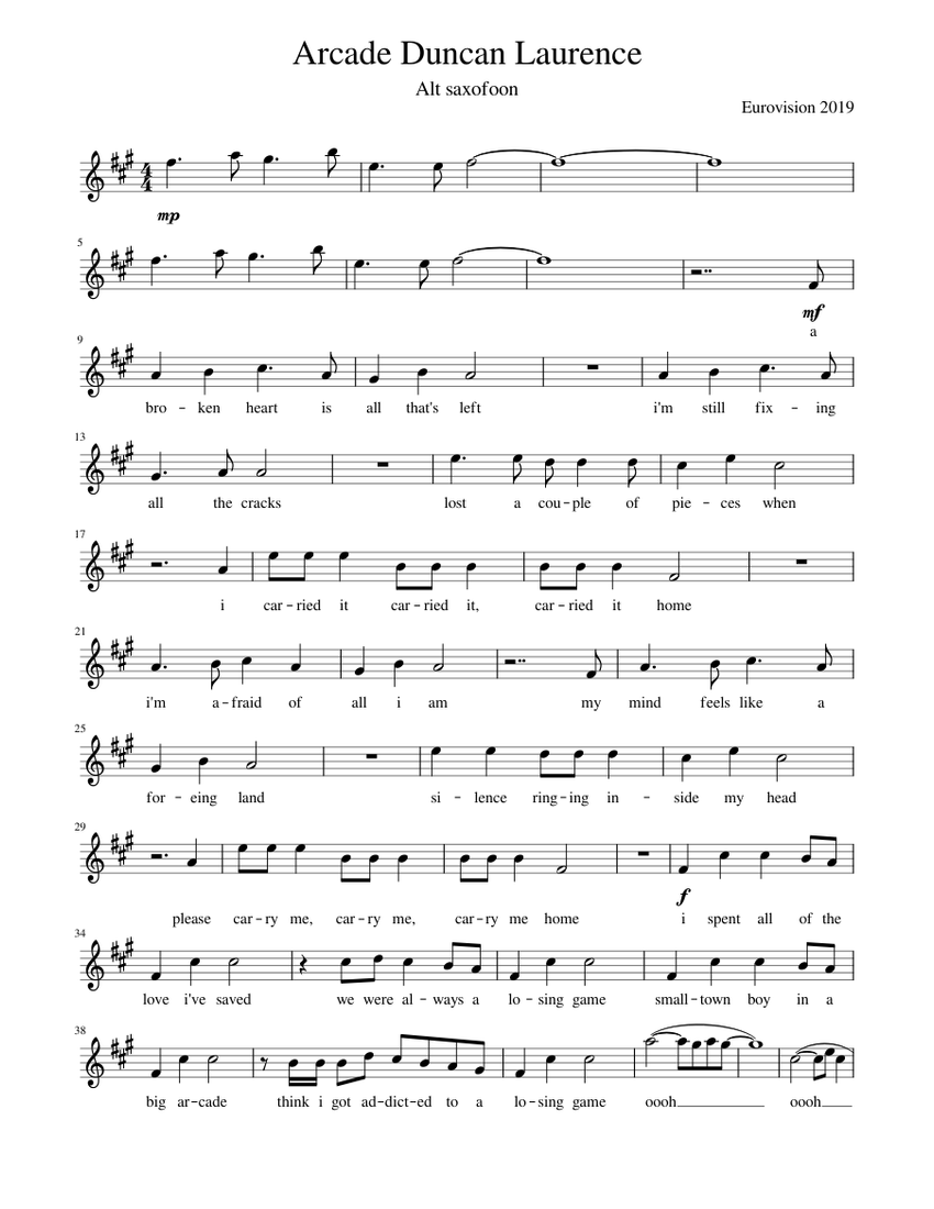 Arcade by Duncan Laurence Sheet music for Alto Saxophone | Download ...