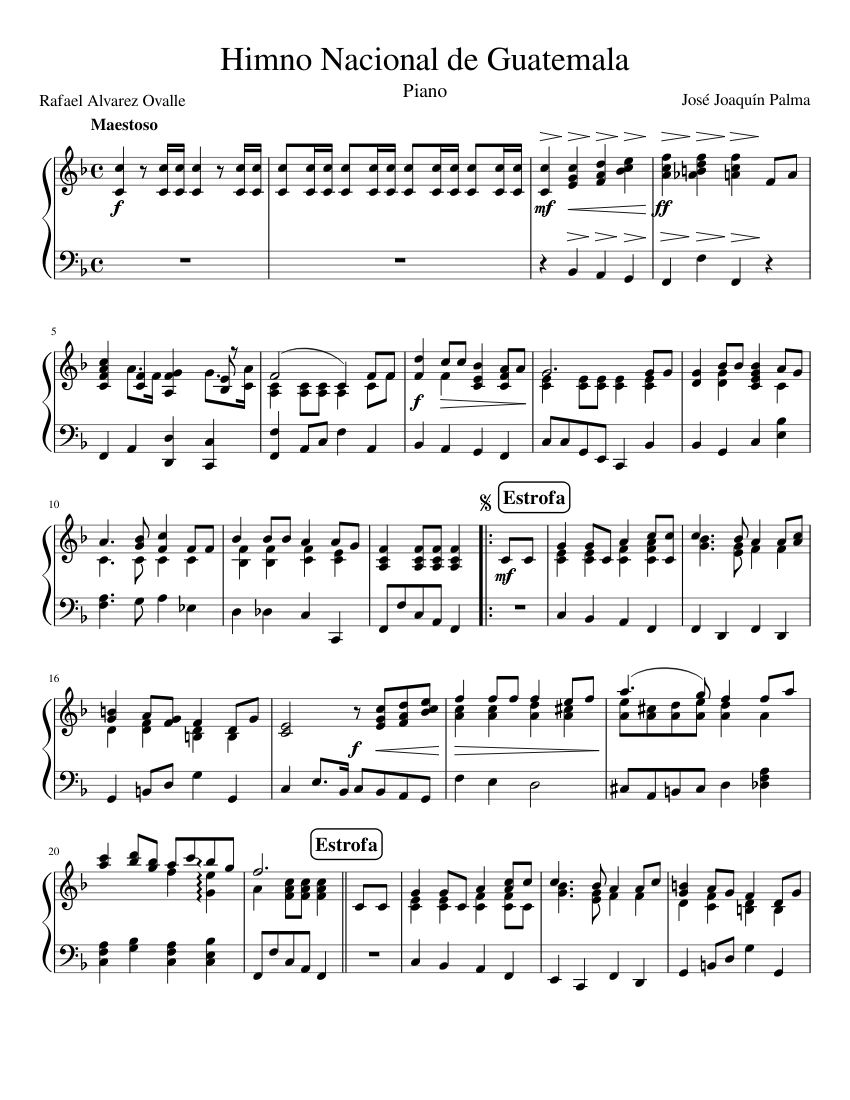 National Anthem of Guatemala - Himno Nacional de Guatemala sheet music ...