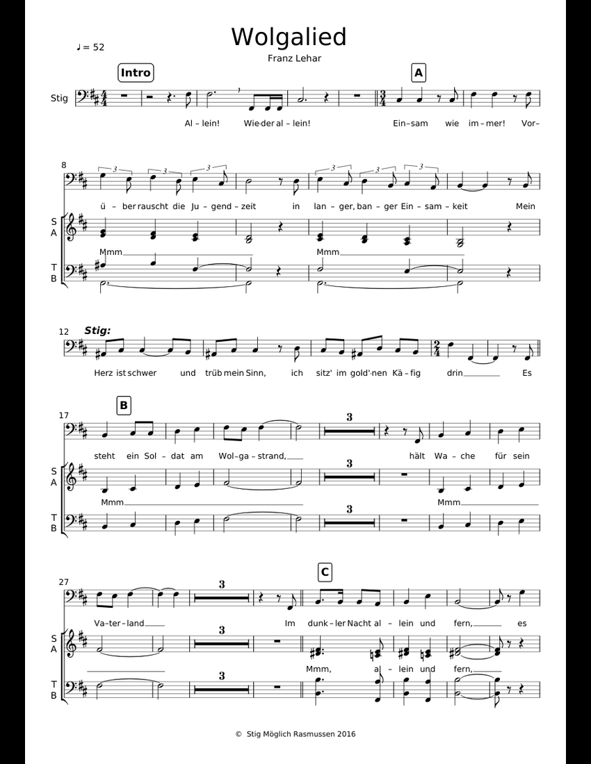 Wolgalied sheet music for Bass, Viola, Cello download free in PDF or MIDI