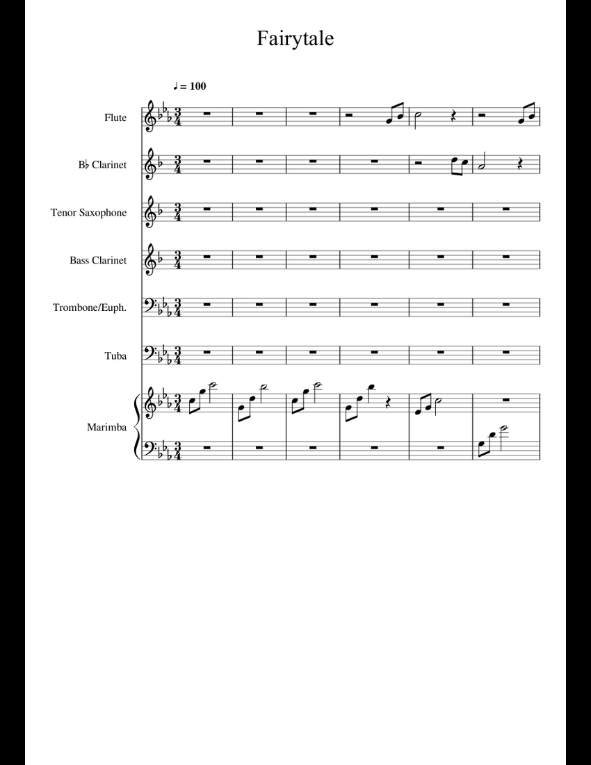 Fairytale Theme from Shrek sheet music for Flute, Clarinet, Tenor ...
