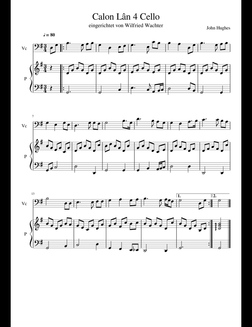 Calon Lân 4 Cello sheet music for Piano, Cello download free in PDF or MIDI