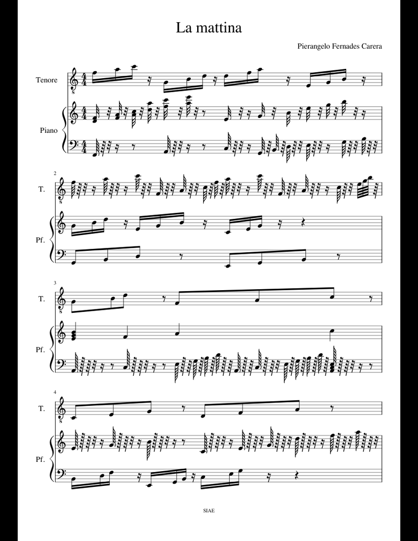 La mattina sheet music for Piano, Voice download free in PDF or MIDI