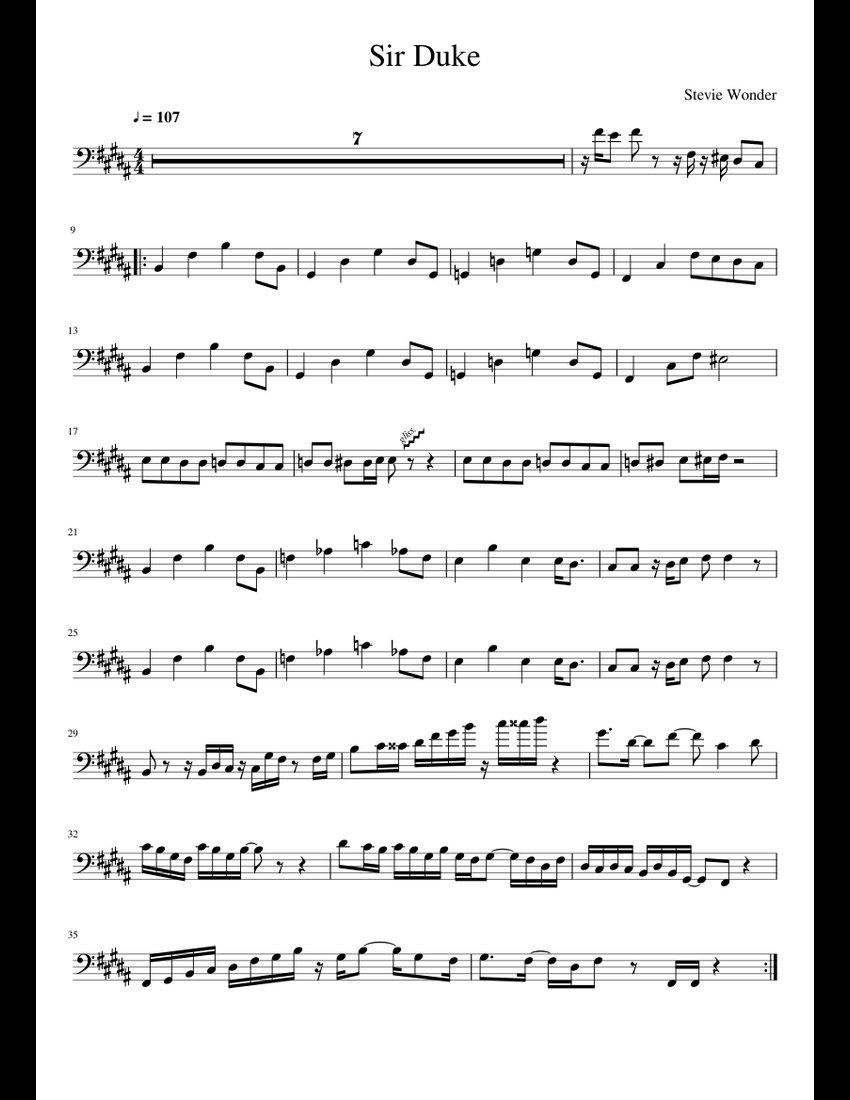 Sir Duke sheet music for Bass download free in PDF or MIDI