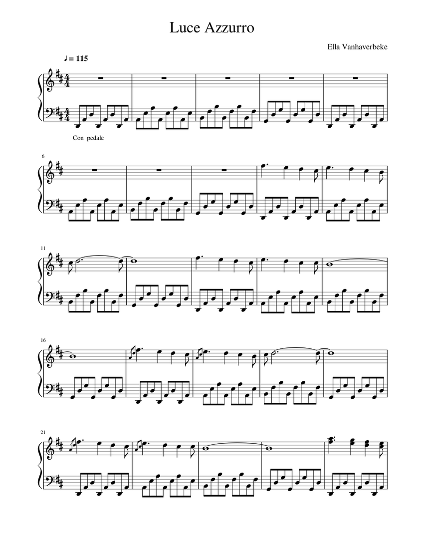 Luce Azzurro Sheet music for Piano | Download free in PDF or MIDI ...