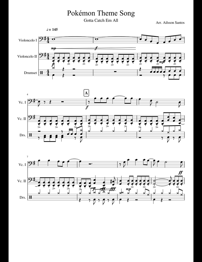 Pokemon Theme 2Cellos sheet music for Cello, Percussion download free ...
