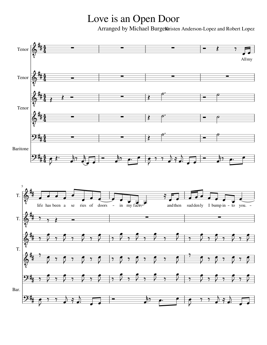 Love is an Open Door Edit Sheet music for Voice | Download free in PDF ...