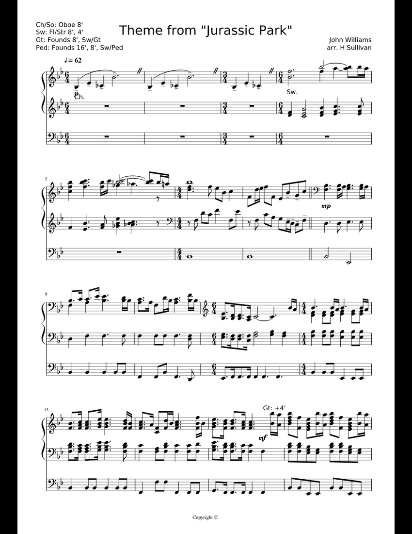 Theme from Jurassic Park for Organ sheet music download free in PDF or MIDI