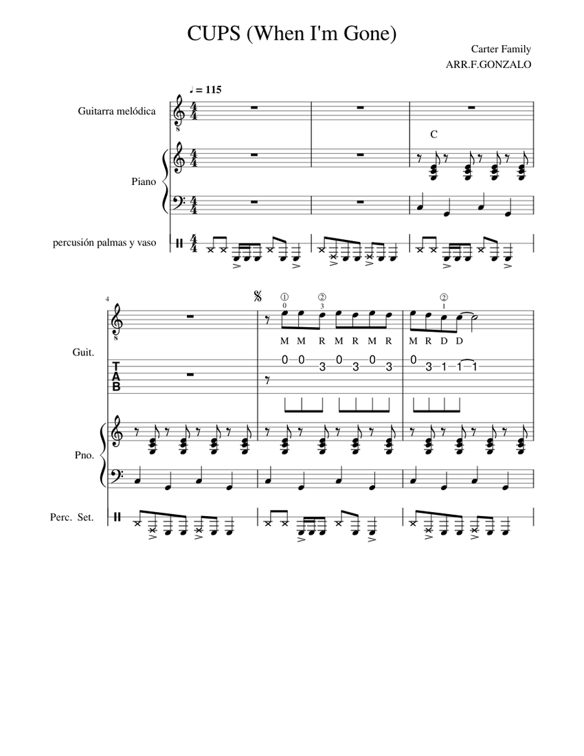 CUPS Sheet music for Piano, Drum Group, Guitar (Mixed Trio) | Musescore.com
