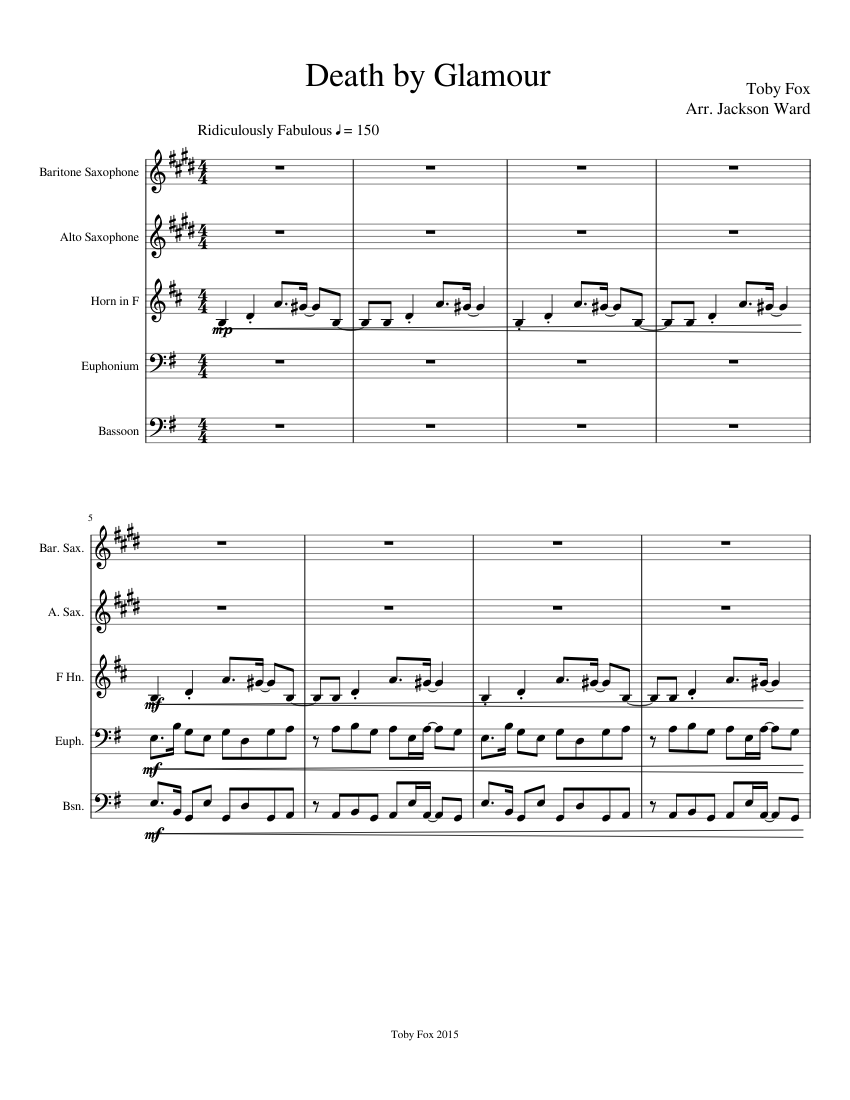 Death by Glamour Sheet music for Baritone Saxophone, Alto Saxophone ...