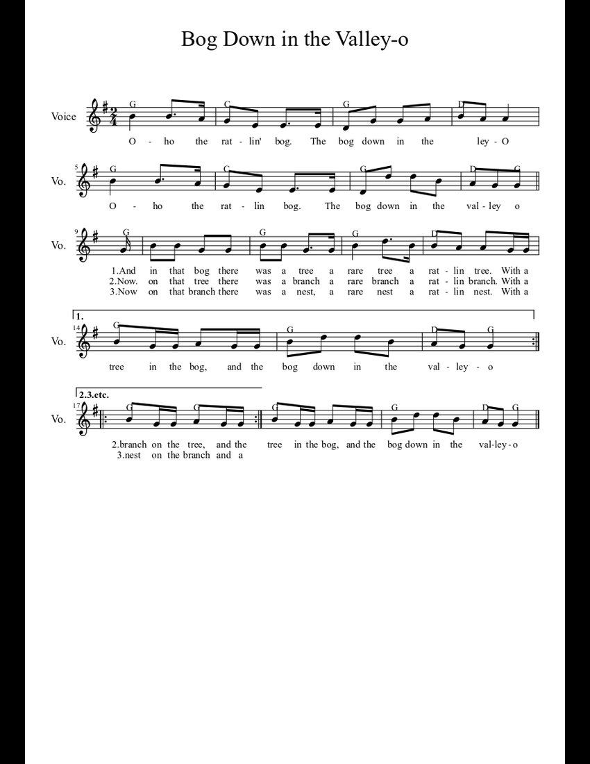 The Bog Down in the Valley-O sheet music download free in PDF or MIDI