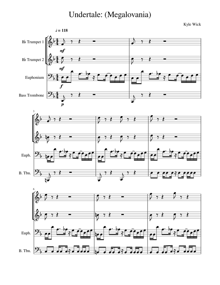 Undertale Megalovania: Trombone & Trumpet Quartet Sheet music for Trumpet, Tuba, Trombone ...