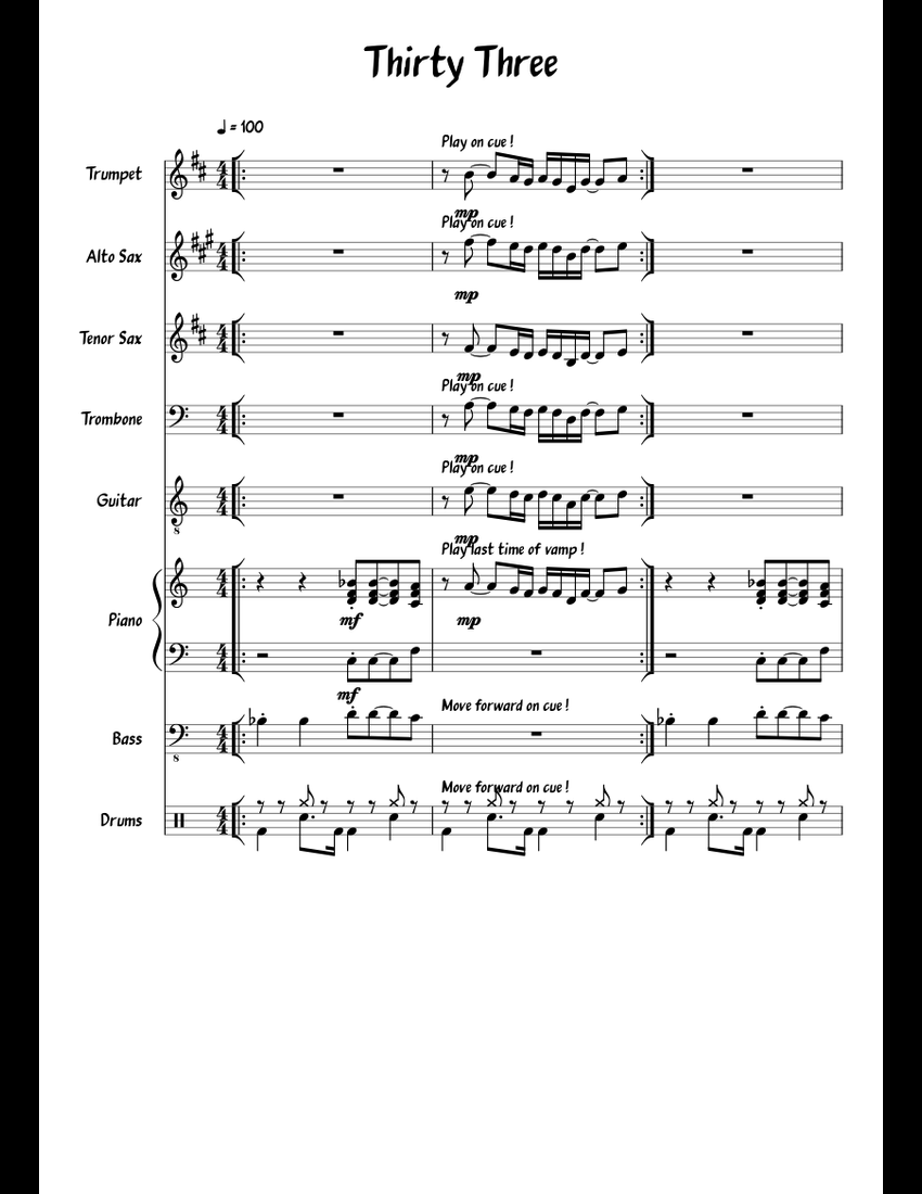 Thirty Three sheet music for Piano, Trumpet, Alto Saxophone, Tenor ...