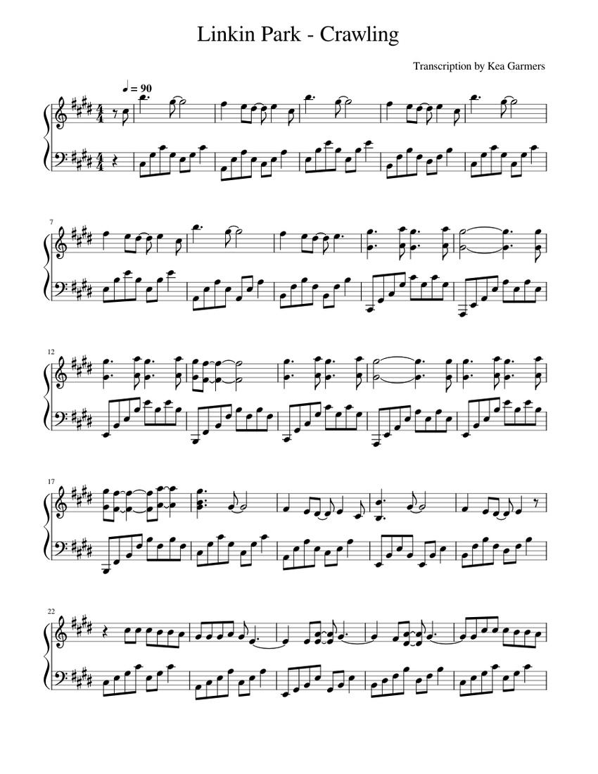 Crawling - Linkin Park sheet music for Piano download free in PDF or MIDI
