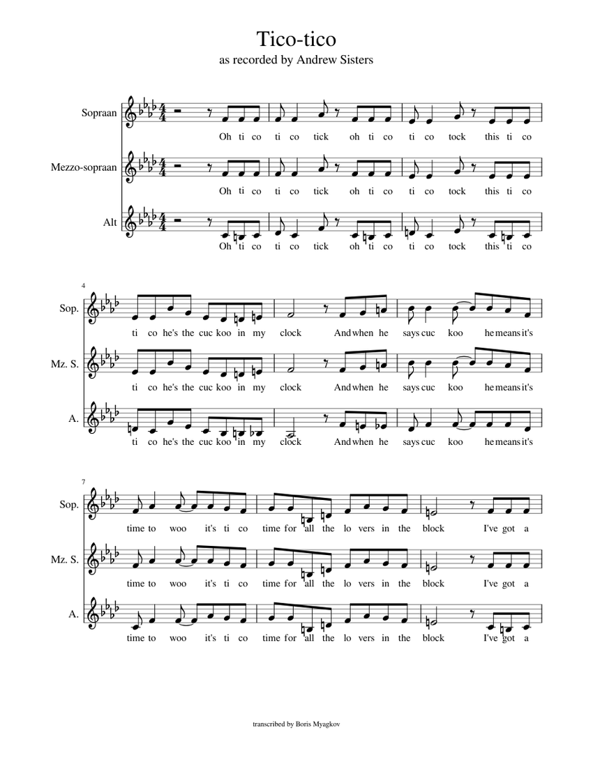 Tico tico Sheet music for Voice | Download free in PDF or MIDI ...