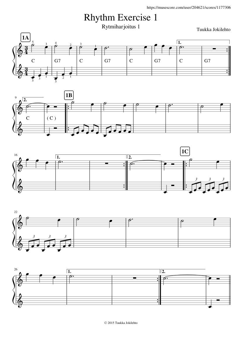 Rhythm Exercise sheet music for Piano download free in PDF or MIDI