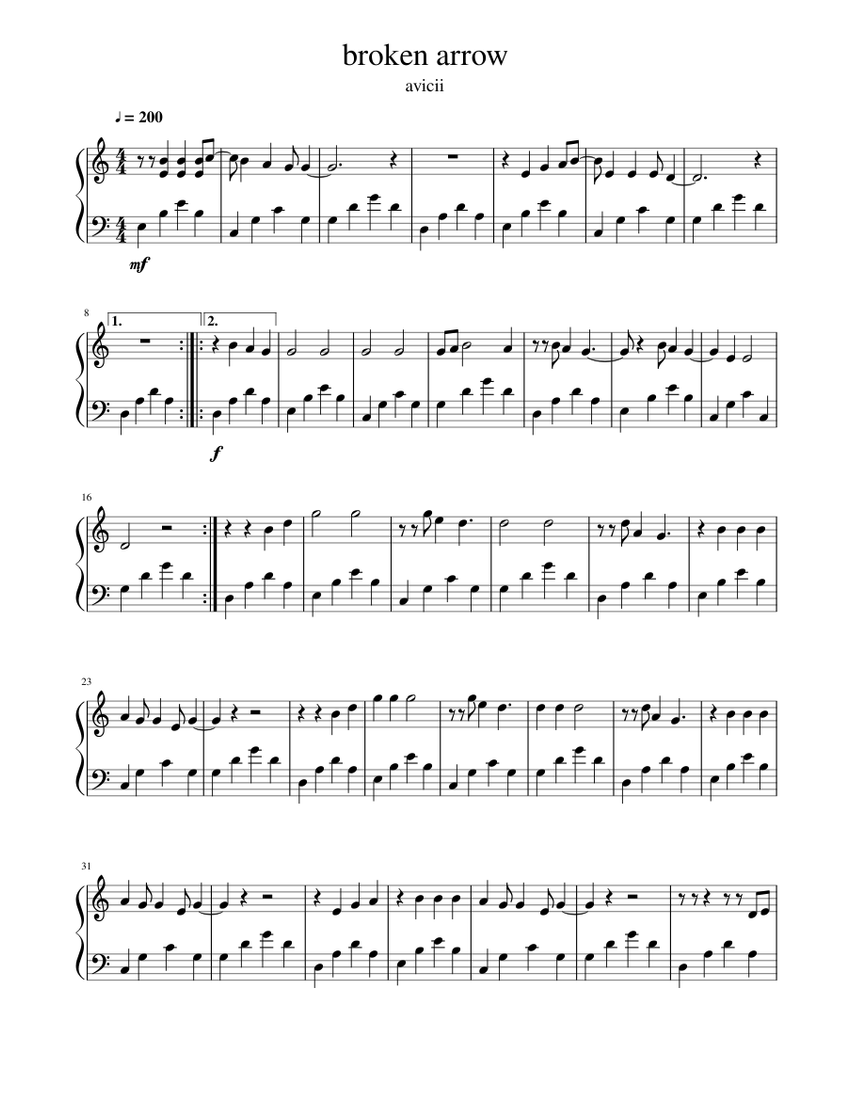 Broken Arrow - Avicii Sheet music for Piano | Download free in PDF or ...