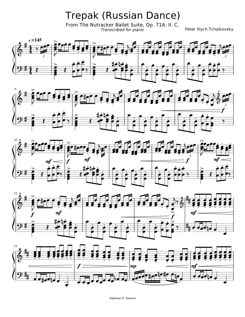 Trepak (Russian Dance) - Tchaikovsky - Piano Transcription sheet music ...