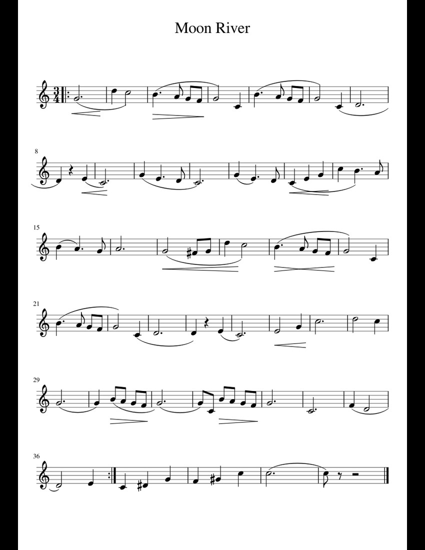Moon River sheet music for Piano download free in PDF or MIDI