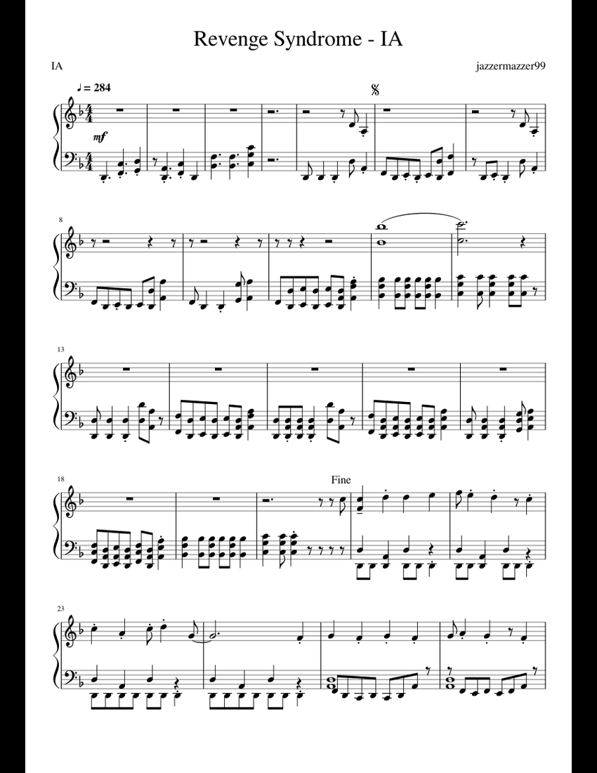 Revenge Syndrome Piano Adaptation [IA] sheet music for Piano download ...