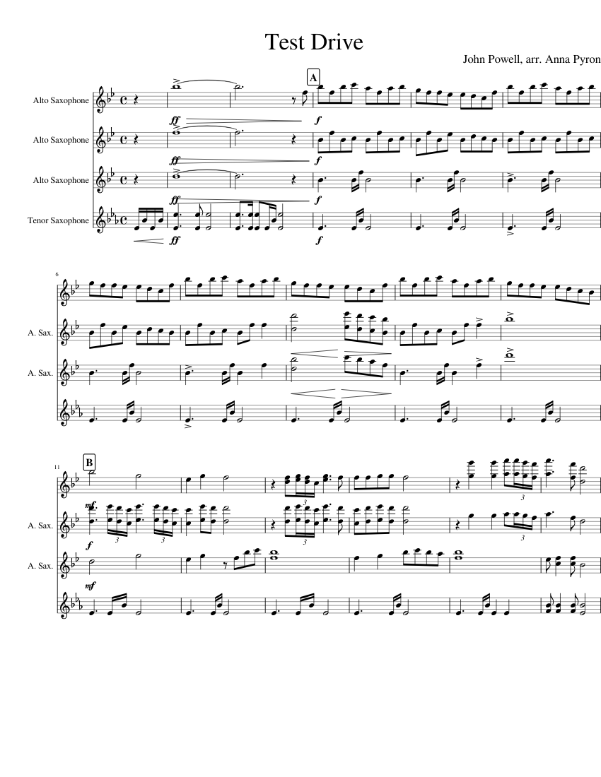 Test Drive (Printable version) sheet music for Alto Saxophone, Tenor ...