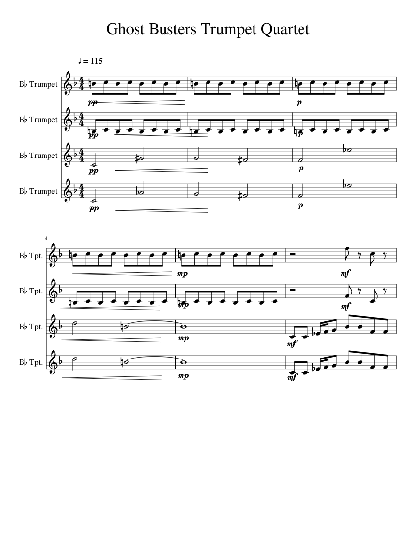 Ghost Busters Trumpet Quartet Sheet music for Trumpet | Download free ...