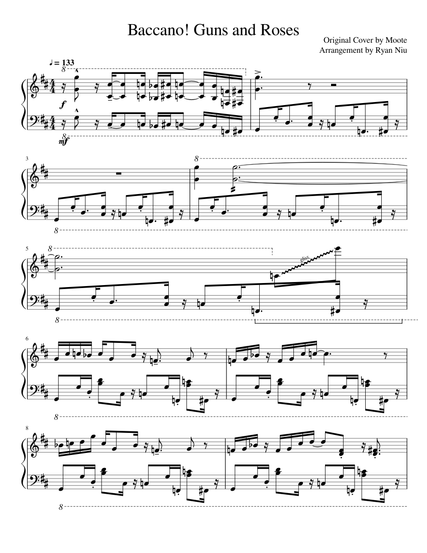 Baccano! Guns and Roses Sheet music for Piano (Solo) | Musescore.com