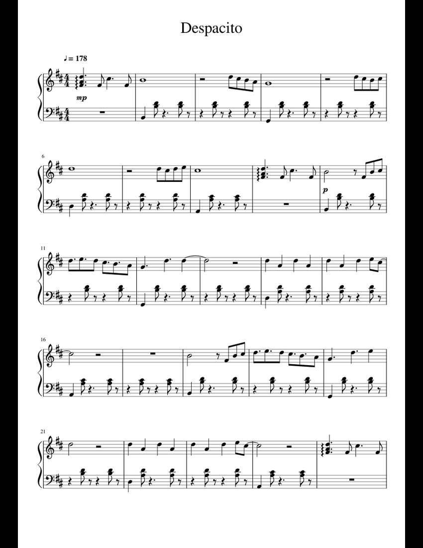 Despacito sheet music for Keyboard download free in PDF or MIDI
