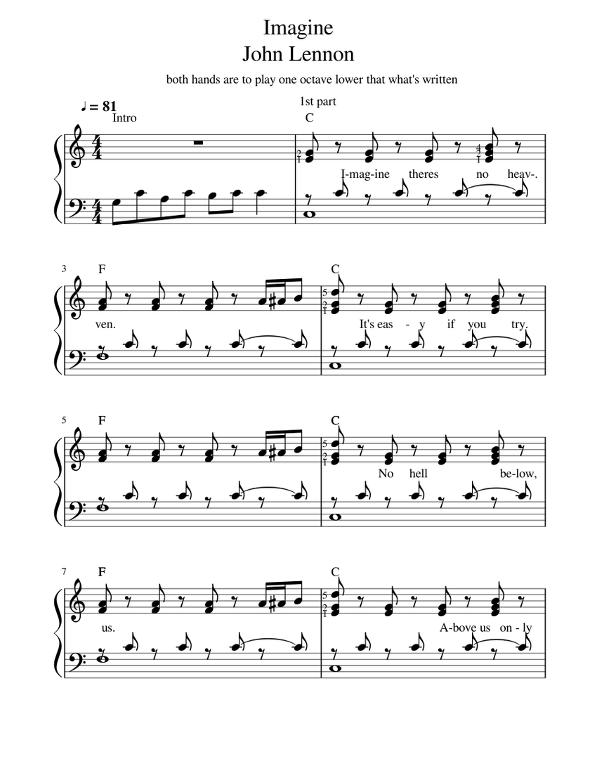 Imagine By John Lennon Sheet music for Piano | Download free in PDF or ...