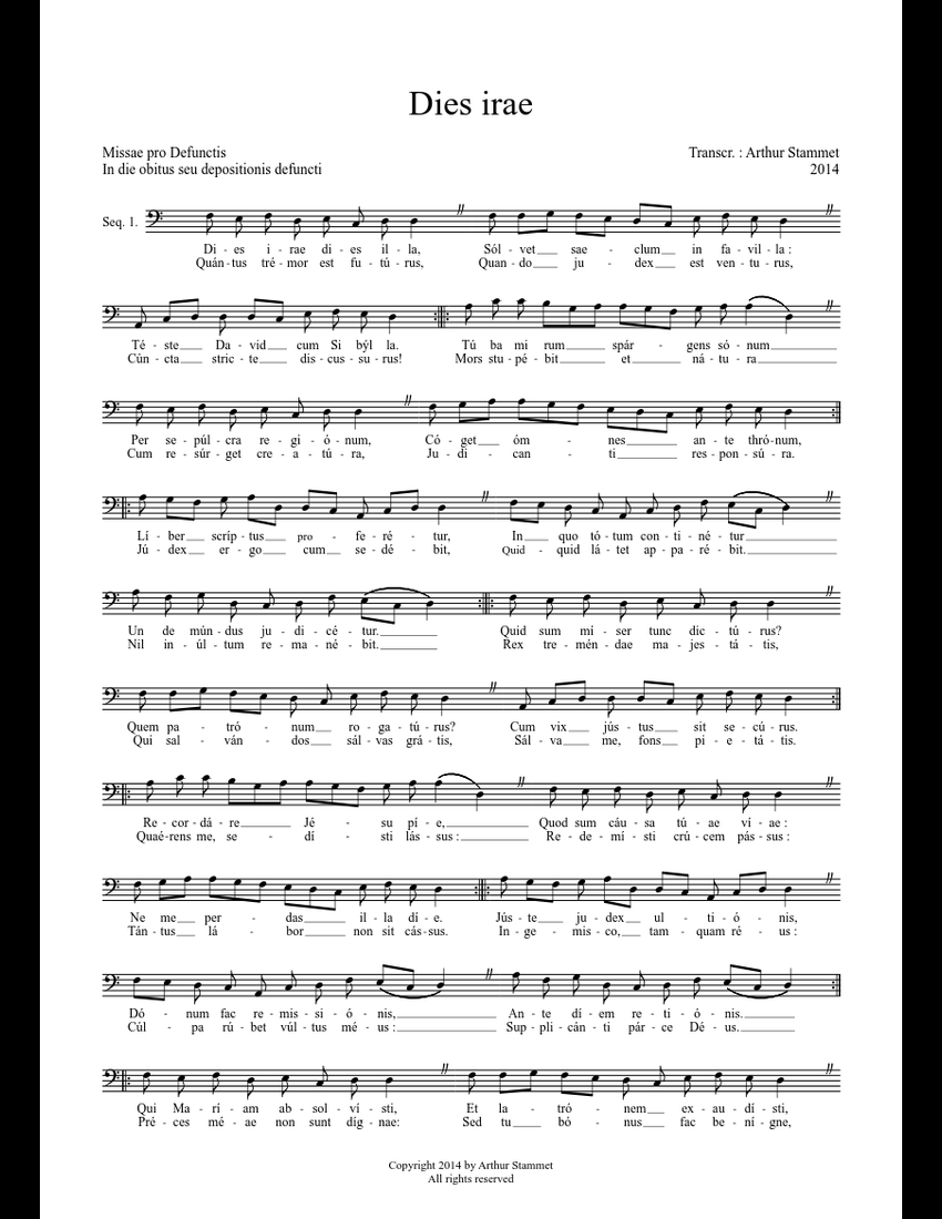 Dies irae sheet music for Voice download free in PDF or MIDI