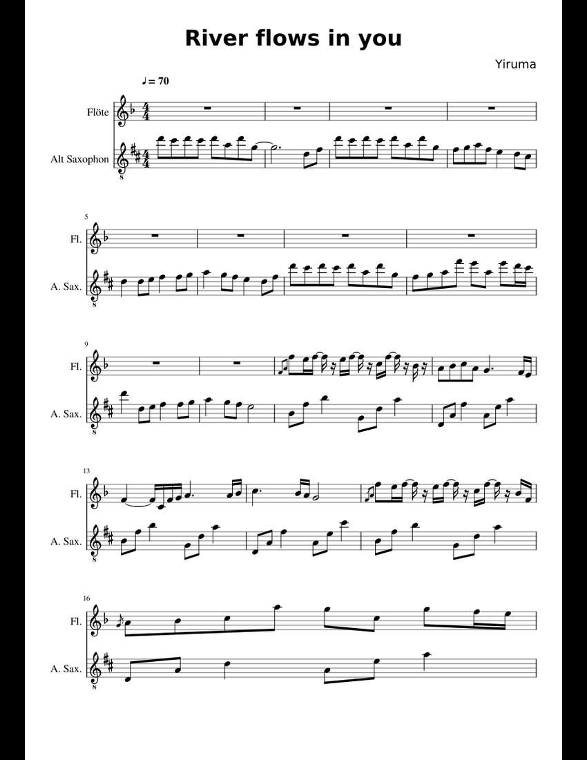 River flows in you flute and sax sheet music for Flute, Alto Saxophone ...