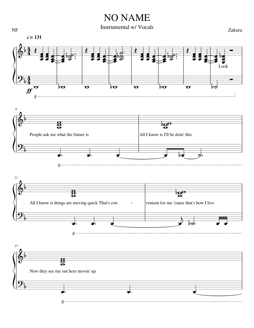 NF - NO NAME (w/ Vocals) sheet music for Piano download free in PDF or MIDI