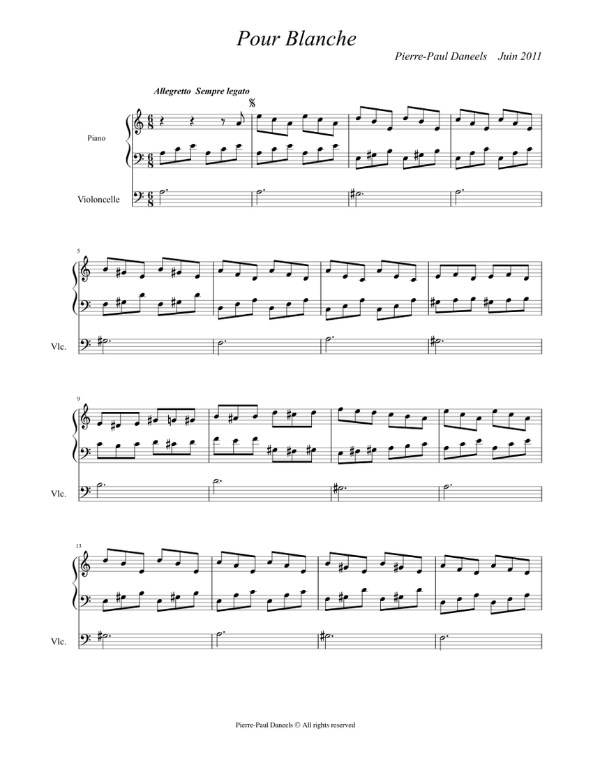 For Blanche Sheet music for Piano, Cello | Download free in PDF or MIDI ...