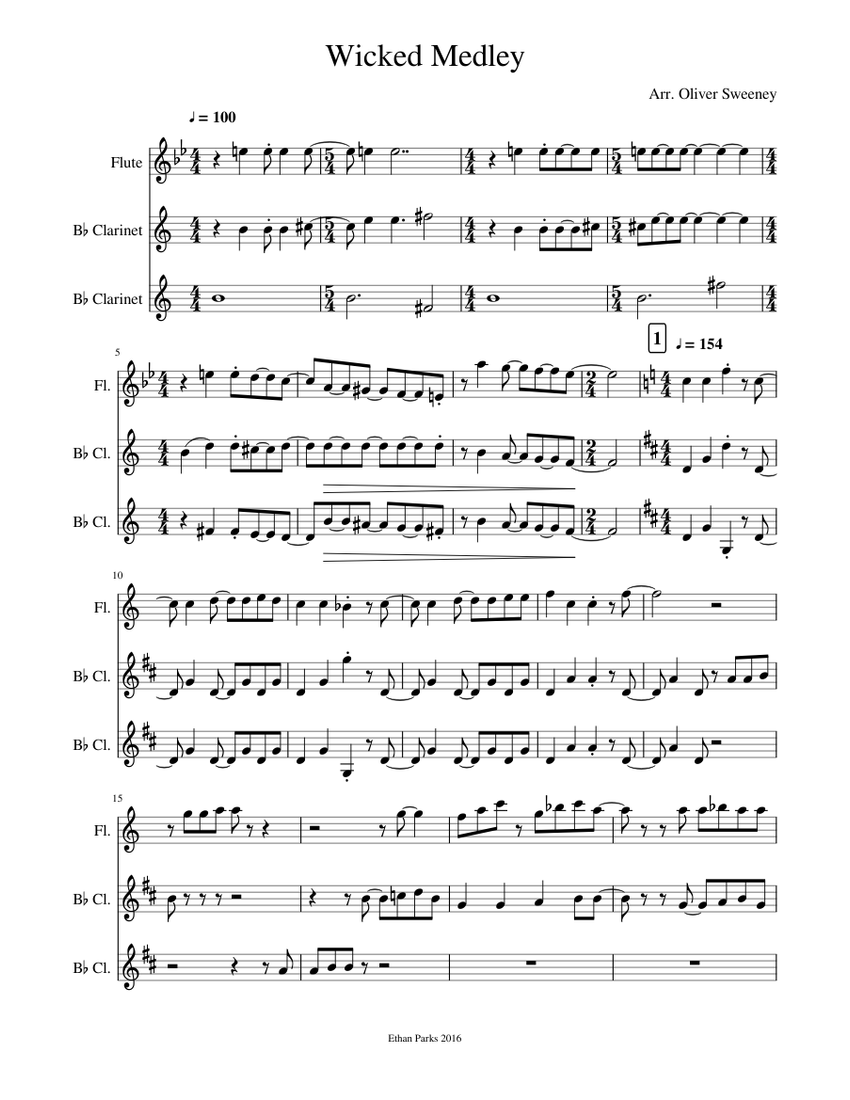 Wicked medley Sheet music for Flute, Clarinet | Download free in PDF or ...
