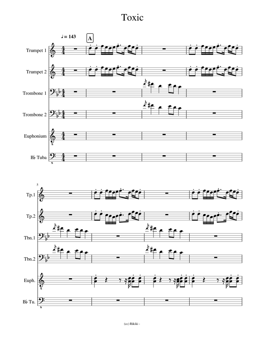 Toxic Sheet music for Trumpet (In B Flat), Trombone, Drum Group, Tuba ...