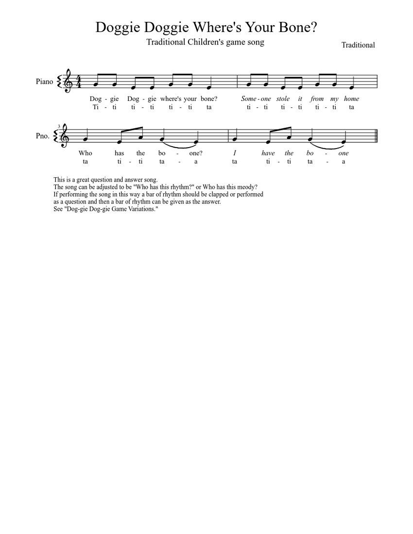 Doggie Doggie Where's Your Bone? Sheet music for Piano | Download free ...