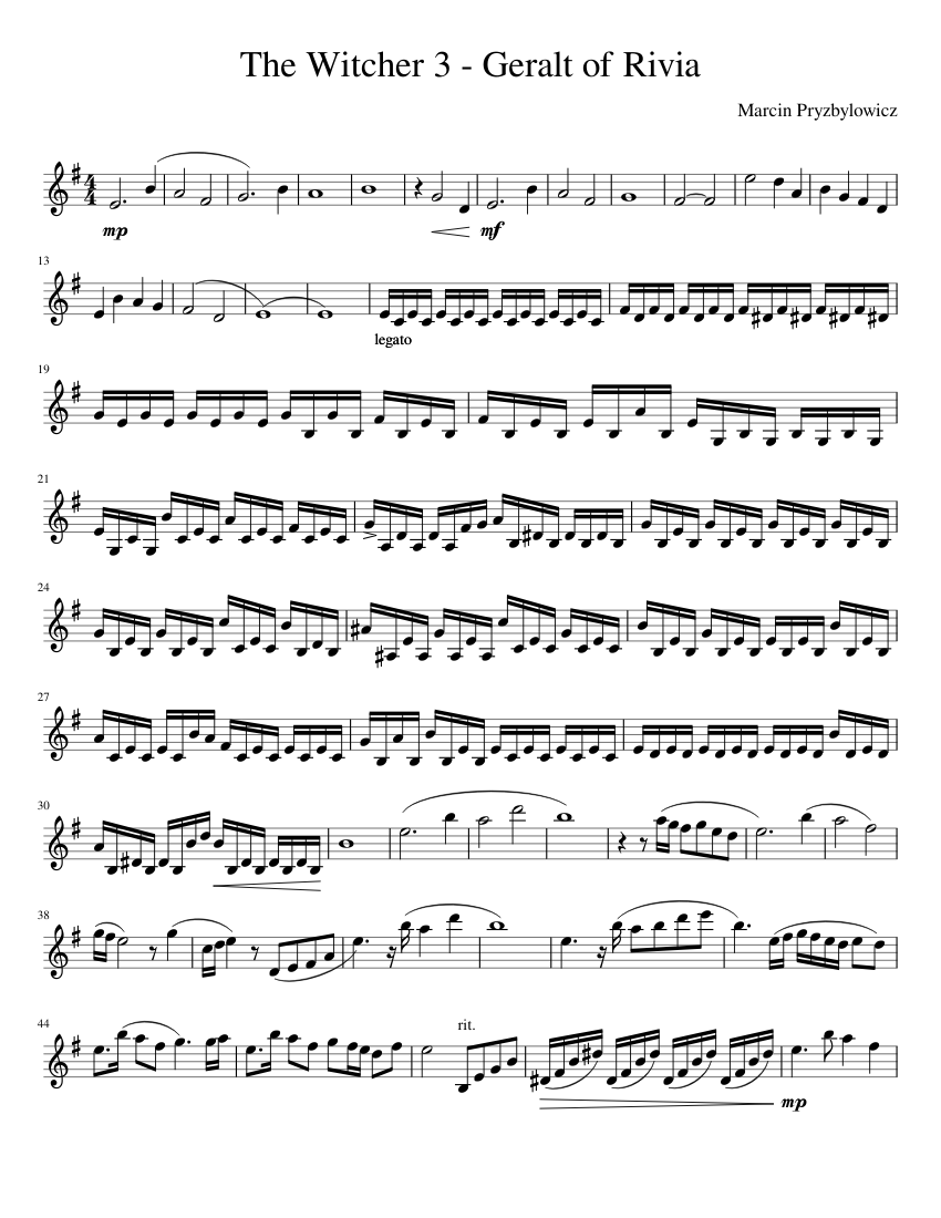 The Witcher 3 - Geralt of Rivia 2nd Violin sheet music for Piano ...