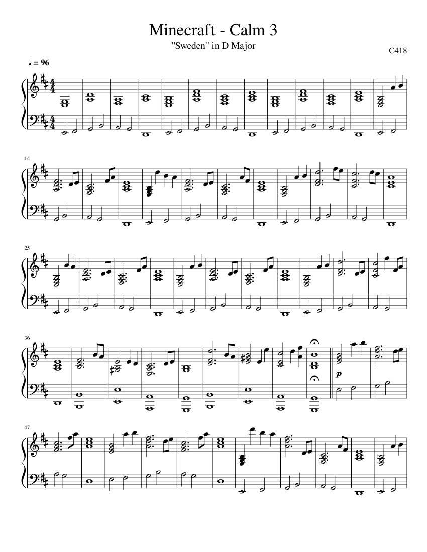 Minecraft - Calm 3 Sheet music for Piano | Download free in PDF or MIDI ...