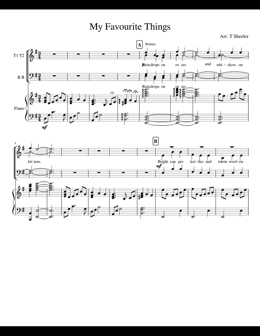 My Favourite Things sheet music for Piano, Voice download free in PDF ...