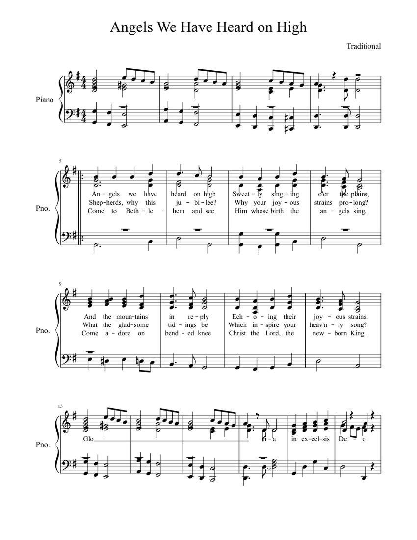 Angels We Have Heard on High Sheet music for Piano (Solo) | Musescore.com