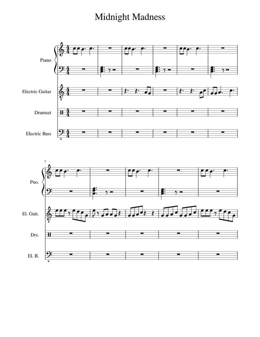Midnight Madness Sheet music for Piano, Guitar, Percussion, Bass ...