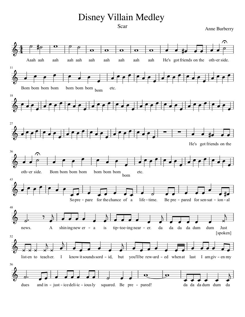 Disney Villain Medley (Scar) Sheet music for Piano | Download free in ...