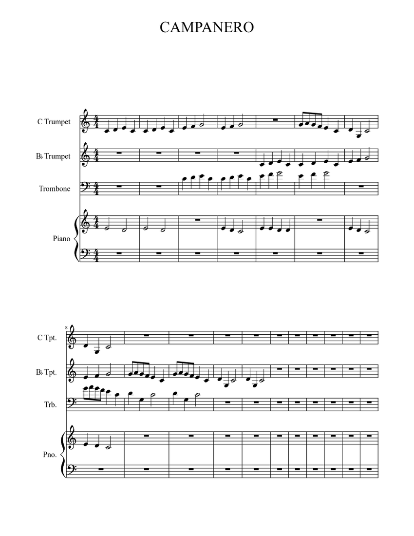 CAMPANERO Sheet music for Piano, Trombone, Trumpet (Mixed Quartet) | Musescore.com