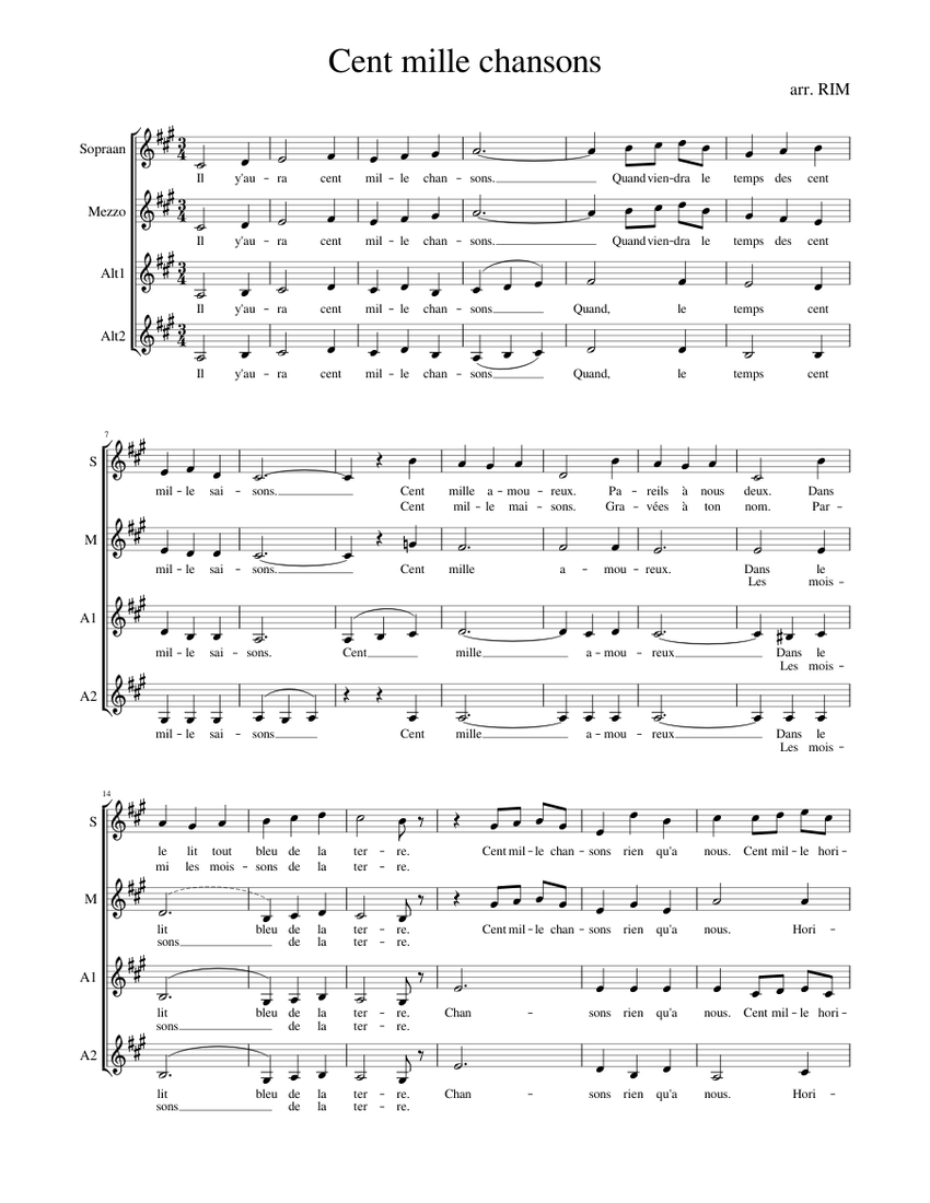Cent mille chansons Sheet music for Piano | Download free in PDF or ...